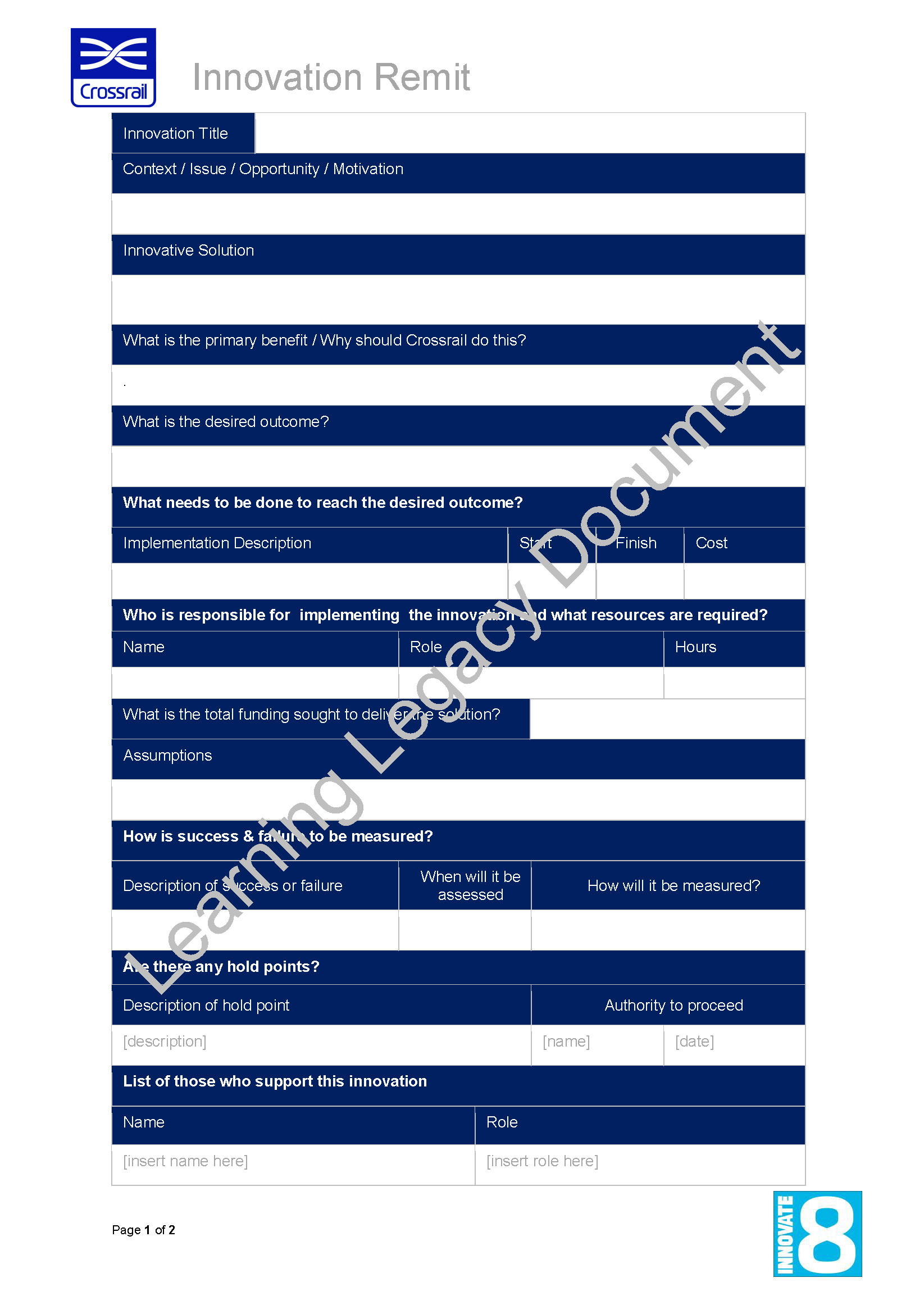 Example Innovation Remit template - Crossrail Learning Legacy