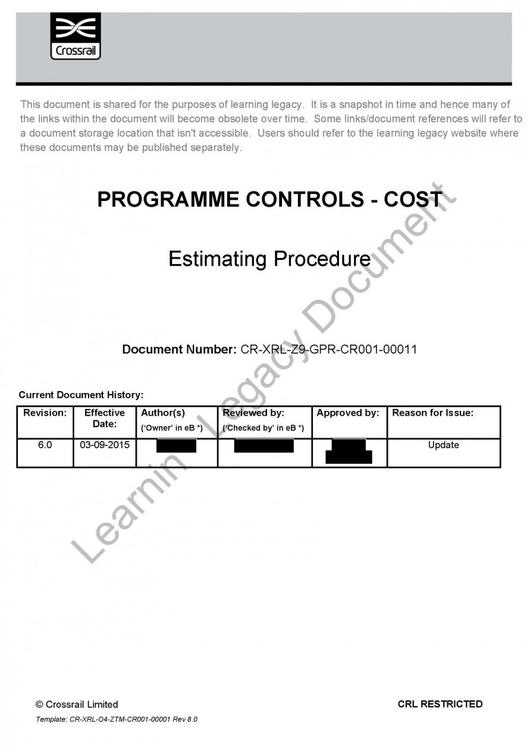 Programme Controls - Crossrail Learning Legacy