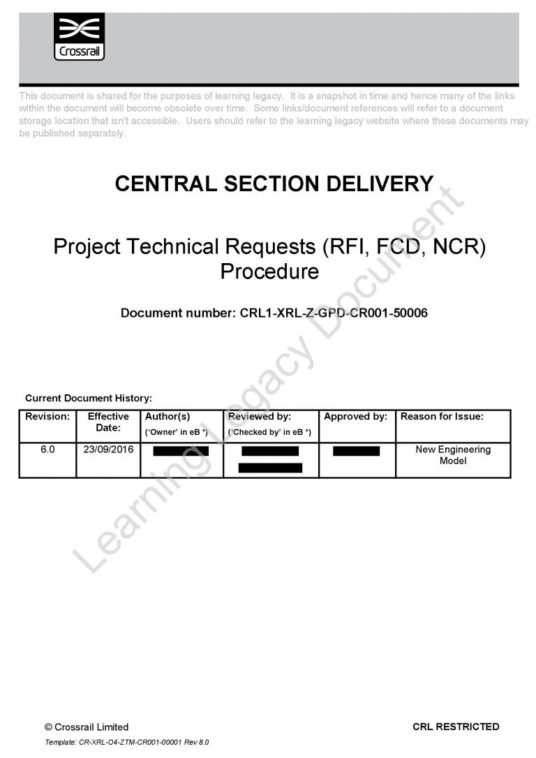 Project Technical Requests Procedure - Crossrail Learning Legacy