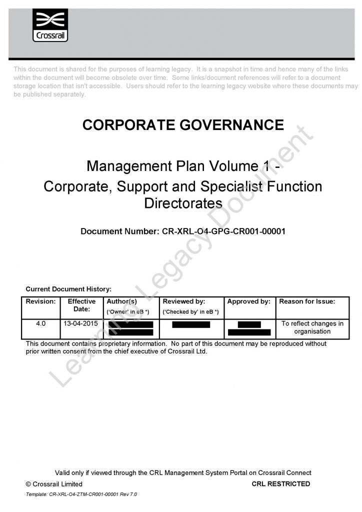 Crossrail Management Plan - Crossrail Learning Legacy
